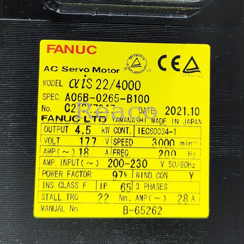 Fanuc A06B-0265-B100 or A06B0265B100 AC Servo Motor - REACO